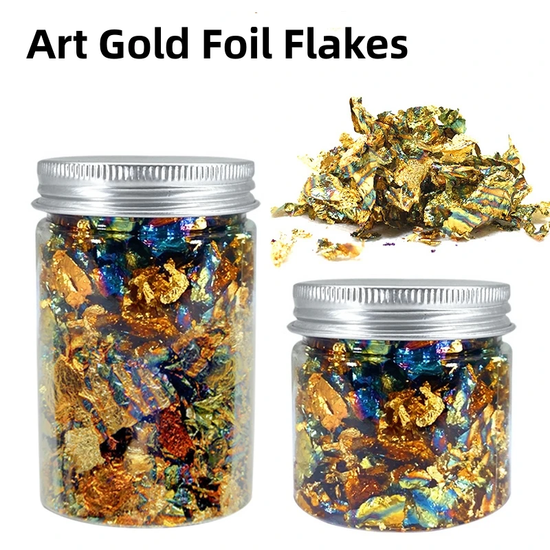 Gold Leaf Flakes Arts Crafts Nail Decorations Painting Gold Foil Fragments Pieces Craft Colorful ...