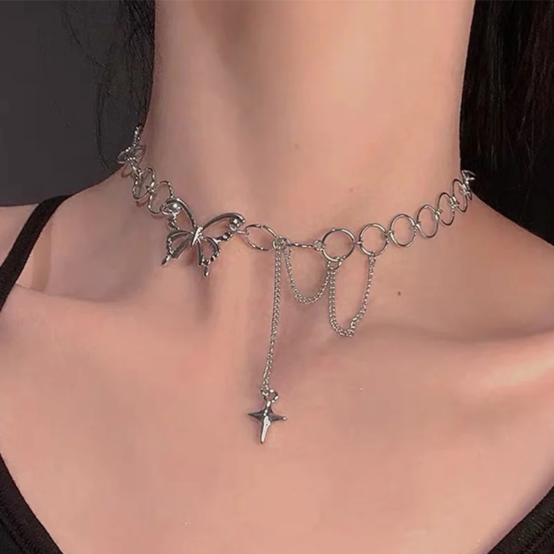 Crystal-Butterfly-Pendant-Necklace-Women-Light-Luxury-Egirl-Punk-Heart ...