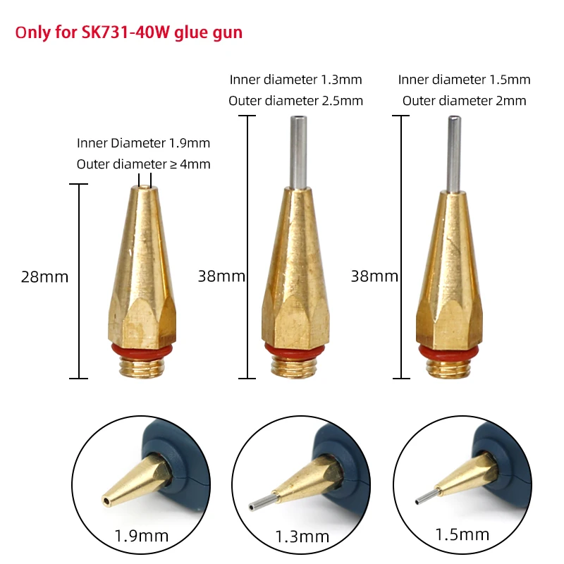 Hot Melt Glue Gun Nozzles only for SK731-40W Glue Gun 1.3mm 1.5mm 1.9mm ...