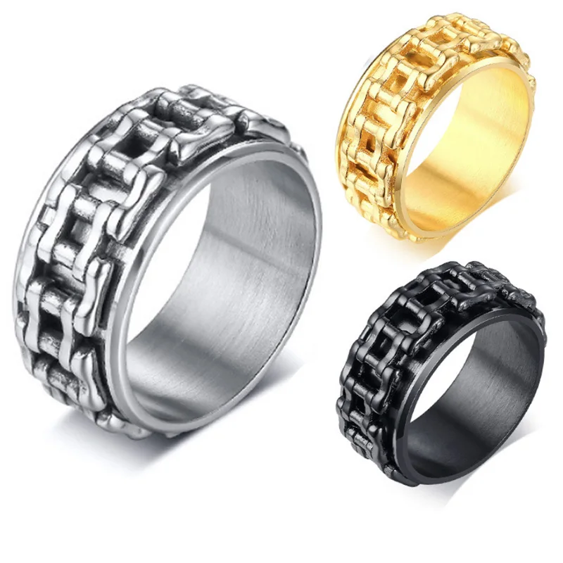 Punk 9.5mm Motorcycle Chain Link Spinner Rock Ring for Men Stress ...