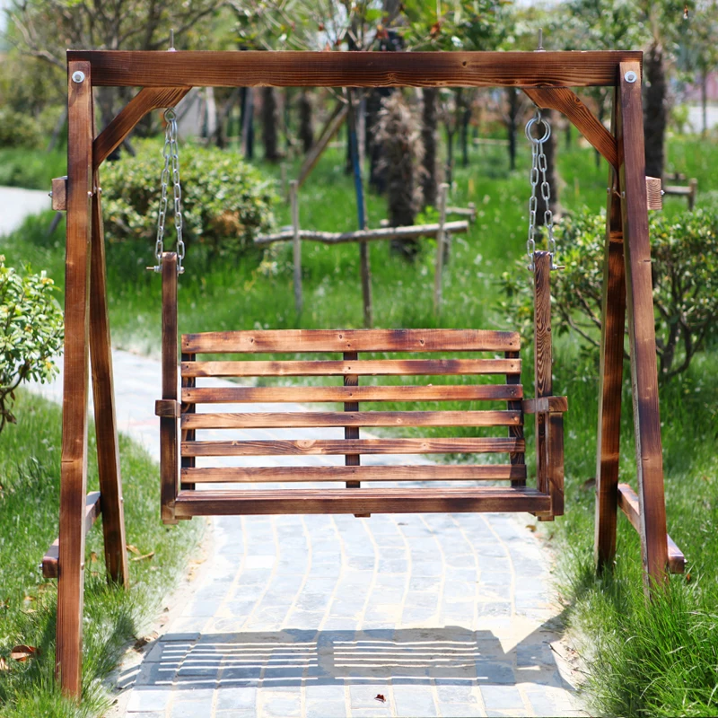 Wood-Double-Hanging-Chair-Rocking-Minimalistic-Garden-Outdoor-Hanging ...