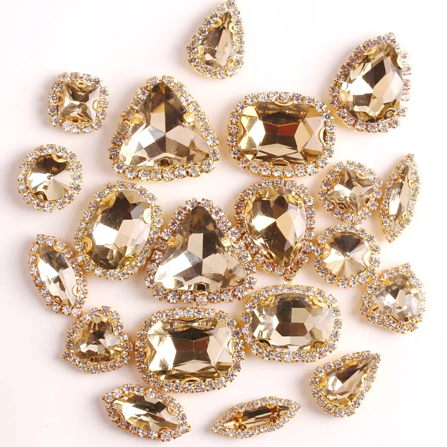 Glass Claw Settings | Rhinestones - Gold Claw 10 Mix Topaz Color Glass ...
