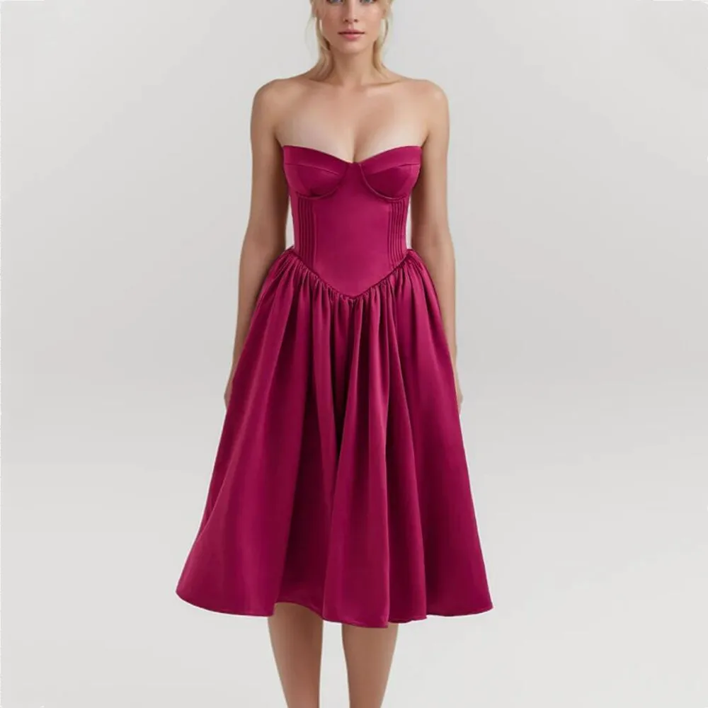 2024-Wine-Red-Bra-Chest-With-Wire-Satin-Strapless-Dress-Women-Low-Waist ...