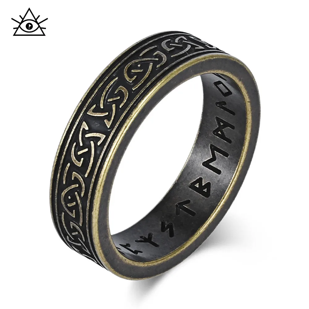 Anel de aço de titânio com nó celta, texto viking nórdico, vintage ...