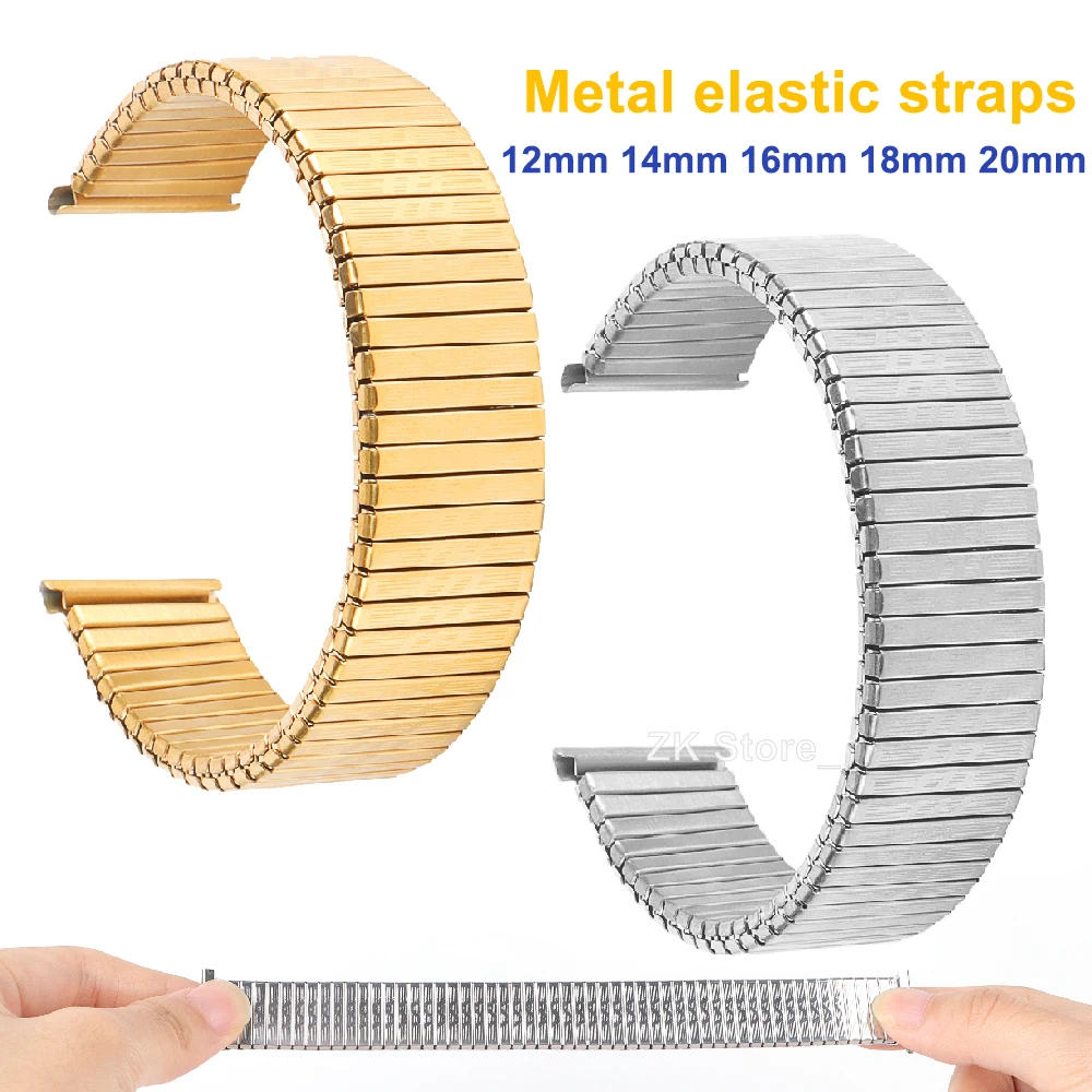 Stainless-Steel-Metal-Elastic-Watch-Strap-Adjustable-Wristband-Men ...
