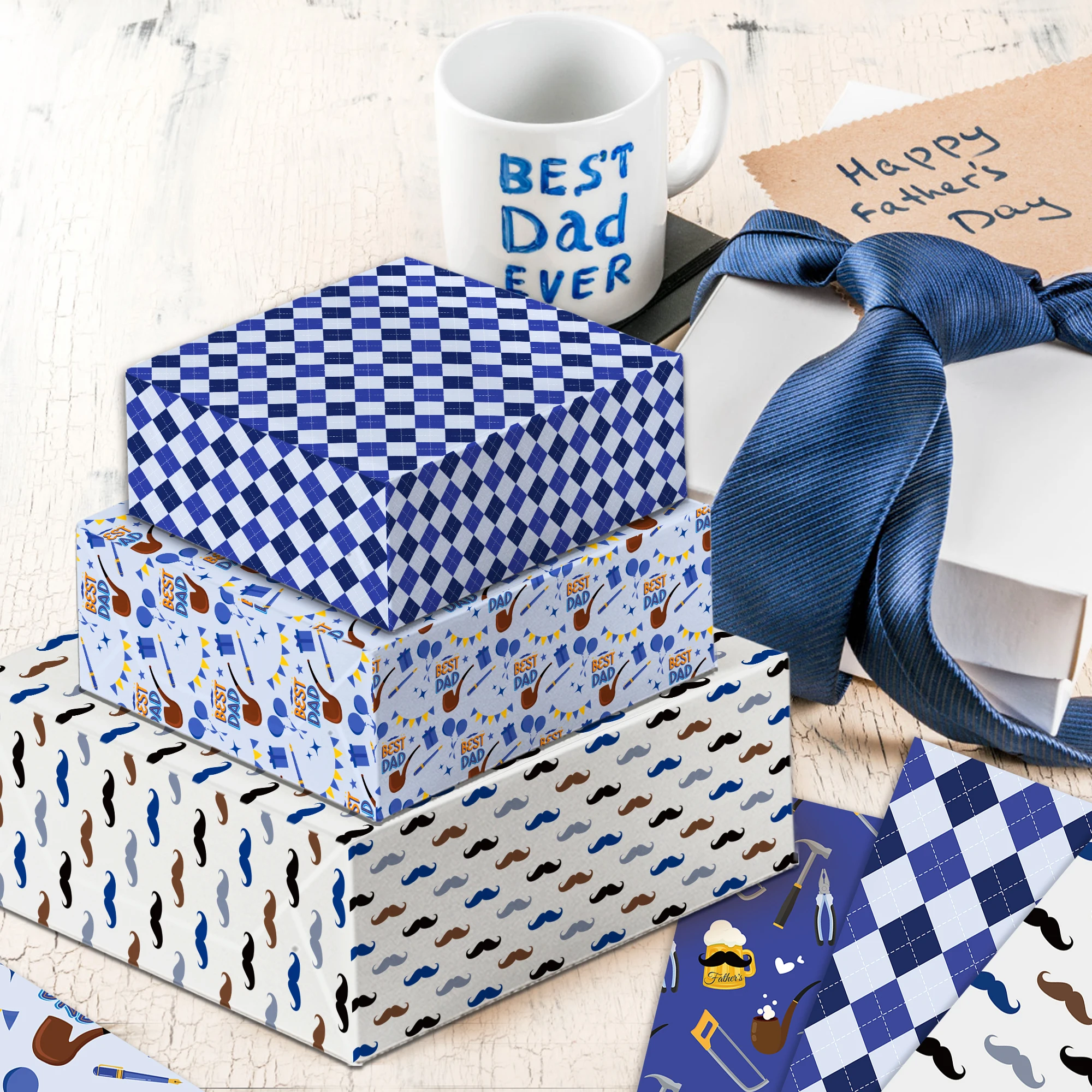 12pcs-Happy-Father-s-Day-Best-Dad-DIY-Birthday-Wrapping-Paper-Gifts ...