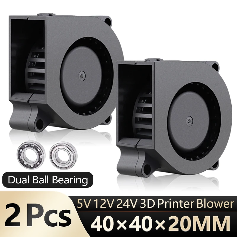 2Pcs Gdstime 40mm 3D printer blower fan 40mm x 40mm x 20mm 4020 Turbo blower DC 24V 12V 5V Dual ...