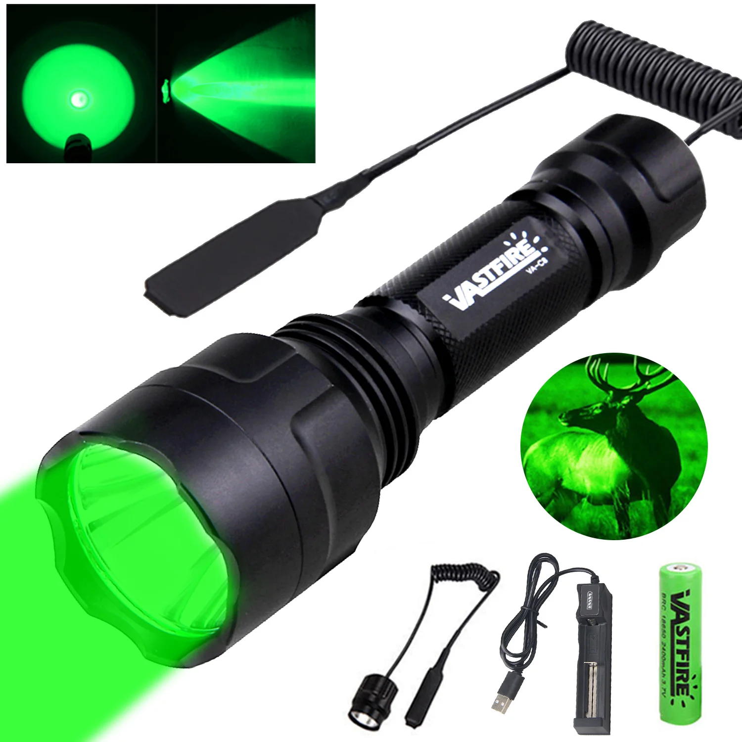 Vastfire-C8-Professional-Green-LED-Hunting-Flashlight-Tactical-1-Mode ...
