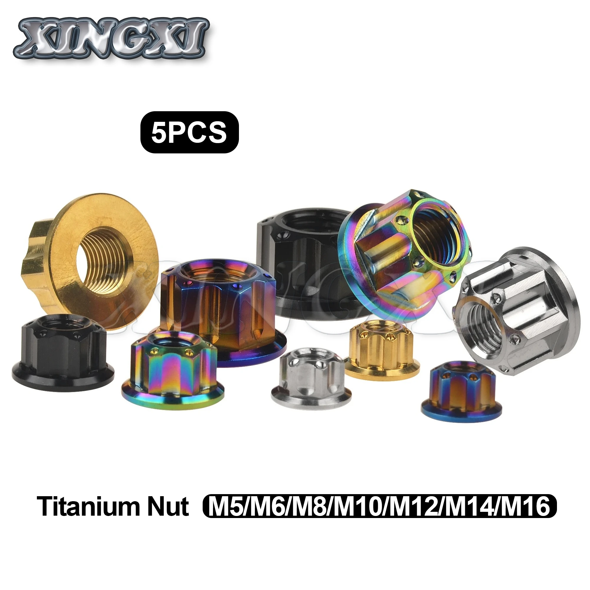 Xingxi 5Pcs Titanium Hex Flange Nuts Ti M6 M8 M10 M12 M14 M16 Nut For ...