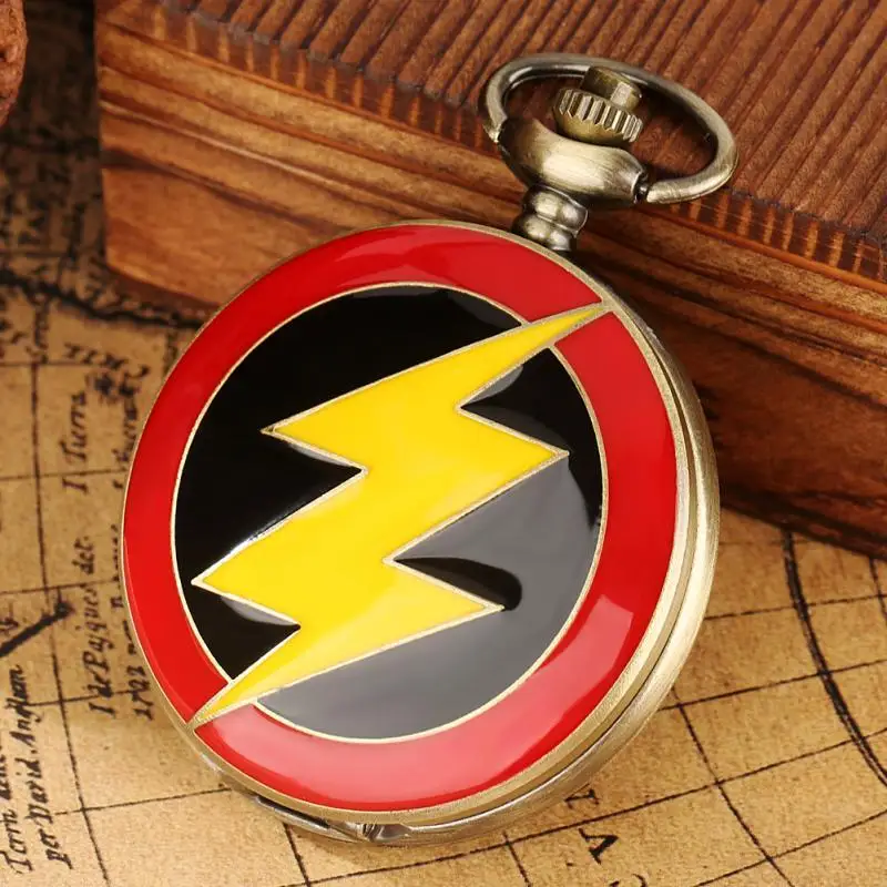 Fashion Graphic Yellow Flash Lightning Red Bronze Quartz Pocket Watch ...