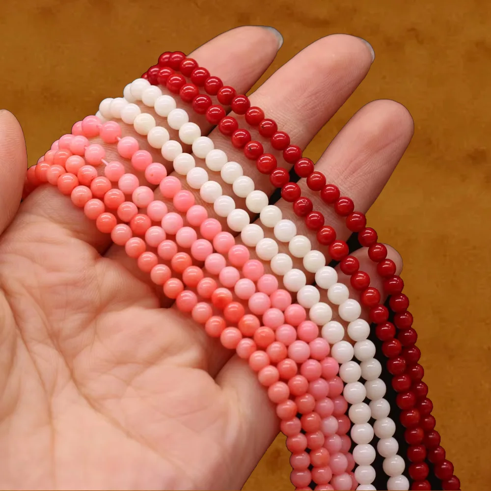 Natural Coral Beads Round Shape Artificial Coral Loose Spacer Beaded ...
