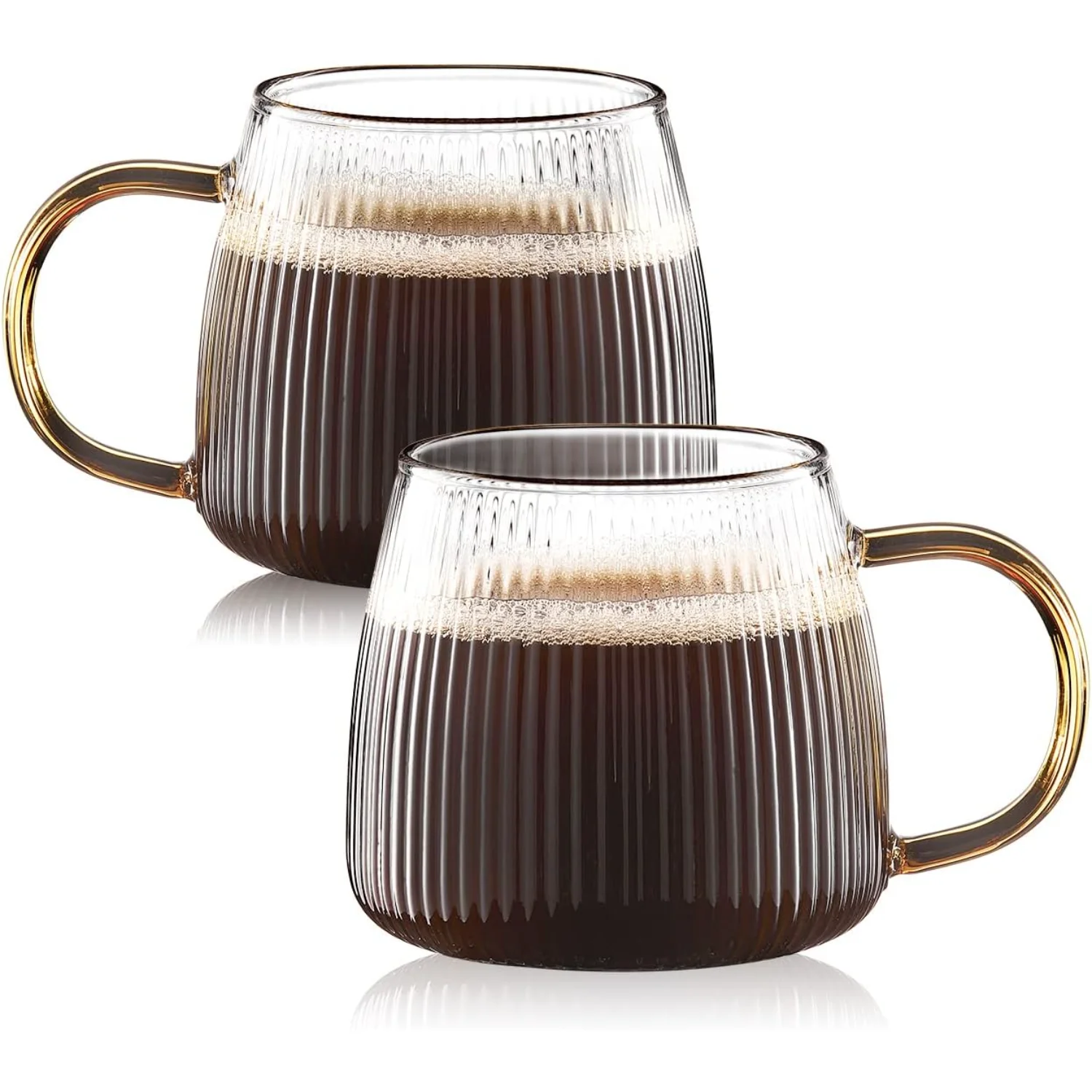 Vintage-Glass-Coffee-Mugs-Set-of-2-Ribbed-Drinking-Glasses-Clear-Tea ...
