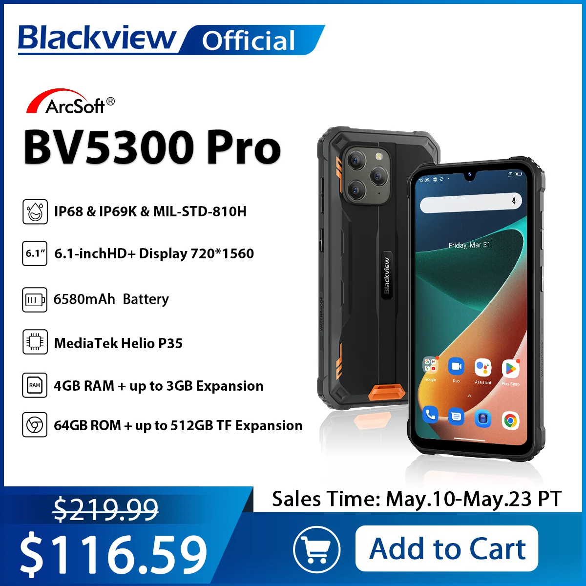 Blackview-smartphone bv5300 pro, telefone móvel robusto, ip68 à prova d ...