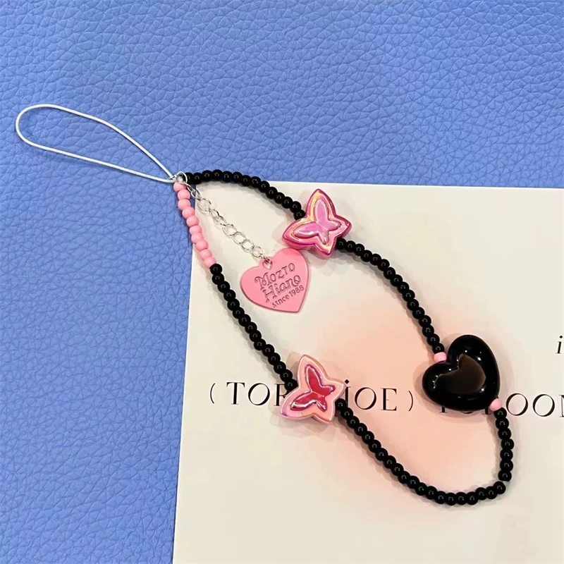 Stylish-Cute-Y2K-Love-Heart-Beaded-Phone-Chain-Butterfly-Pendant ...