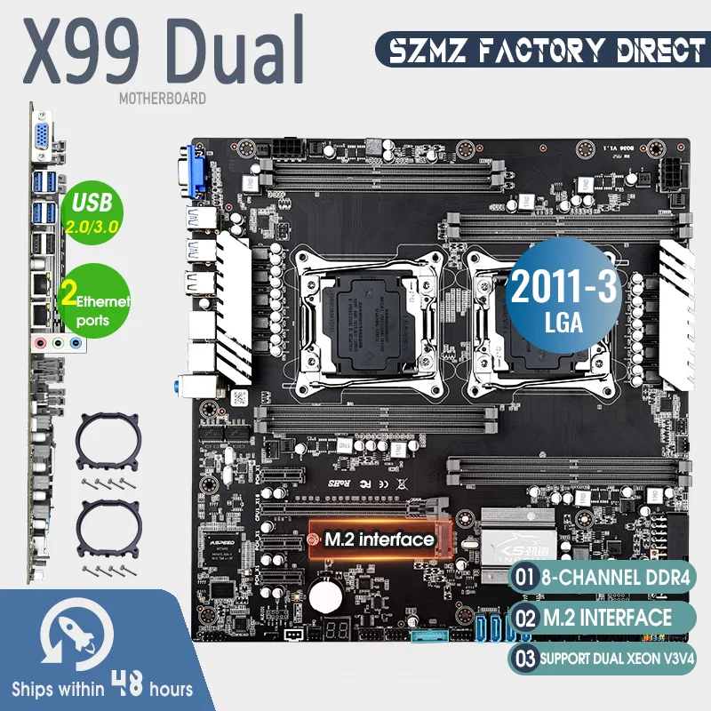 JINGSHA X99 dual cpu placa base pc motherboard combo cpus pack xeon LGA 2011 3 processador 8 x ...