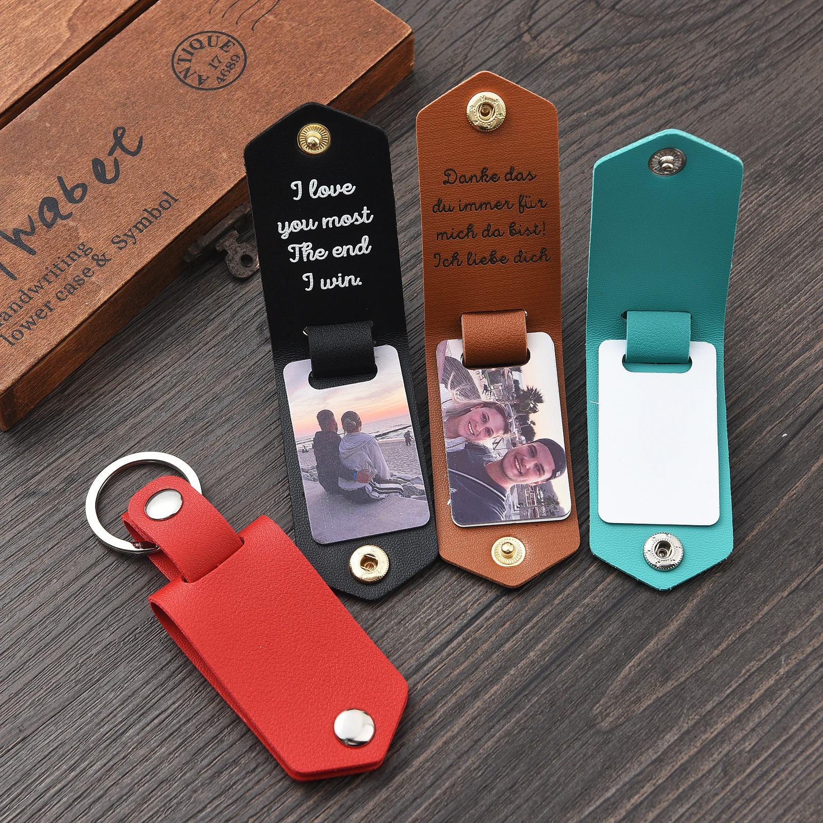 Custom Photo PU Leather Keychain Personalized Gifts for Men Dad Husband ...