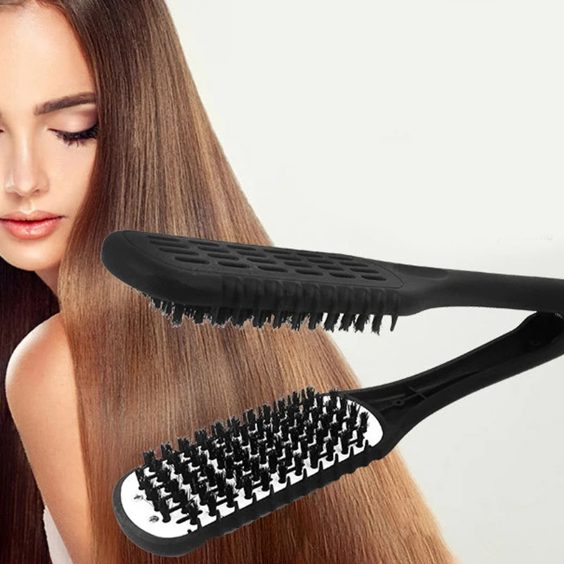 Pro Hairdressing Straightener Nylon Hair Straightening Double Brushes V ...