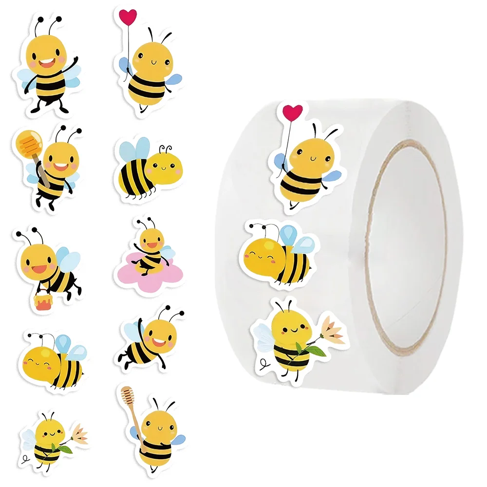 500PCS Cartoon Bee Reward Sticker Roll Labels Sticker for Wedding Gift ...