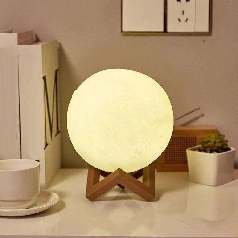 8cm Moon Lamp LED Night Light Battery Powered With Stand Starry Lamp ...