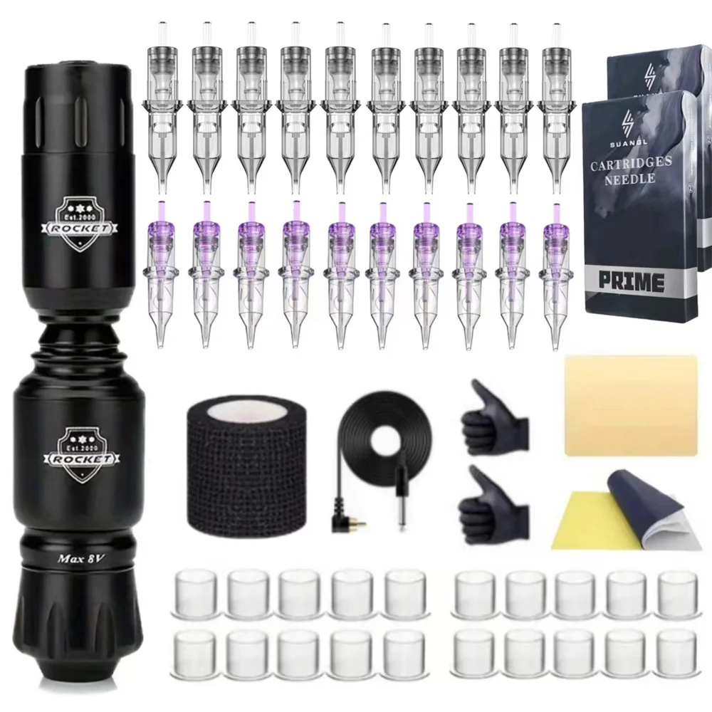 Professional-Short-Mini-Rocket-Tattoo-Machine-Set-8V-9000Rpm-RCA ...