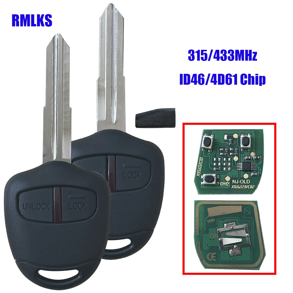 New Remote Control Key Car Key Fob 2 Buttons 433mhz 4d61/lck46 Chip Fit ...