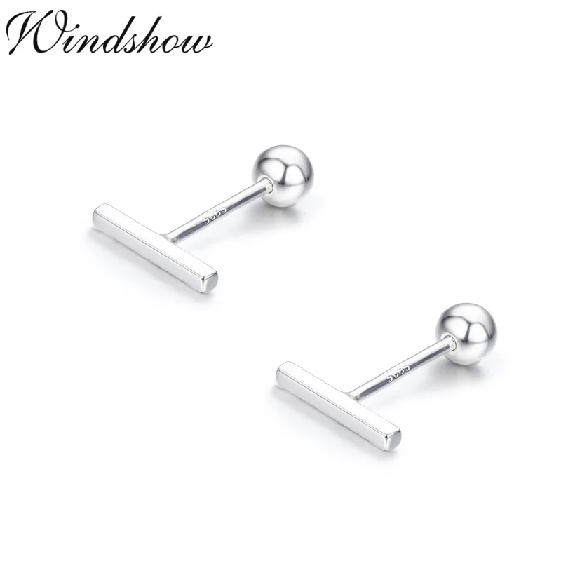 Cute 925 Sterling Silver Small Bar GEO Screw Back Stud Earrings For ...