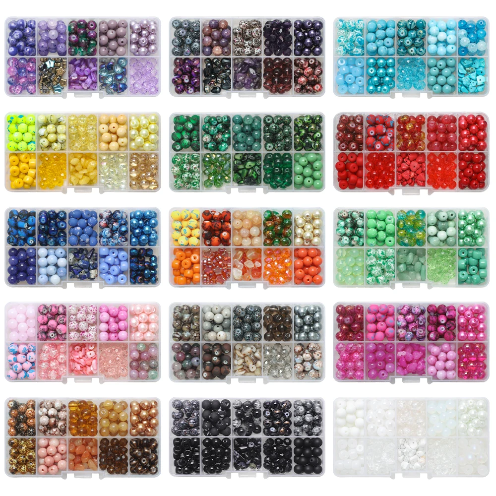 200Pcs-Box-8mm-Gradient-Glass-Beads-Loose-Spacer-Round-Beads-For-DIY ...