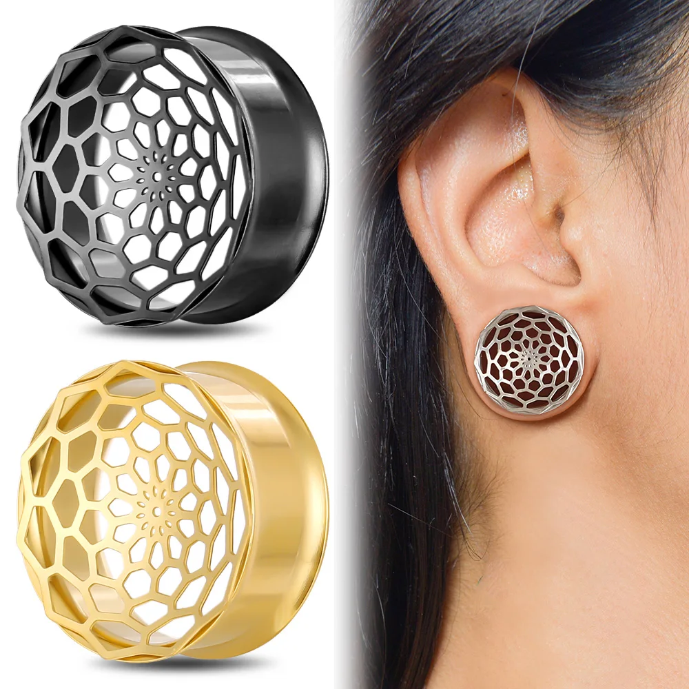 Giga 2 PCS Ear Plugs Honeycomb Stainless Steel Tunnels Stretcher Gauges ...