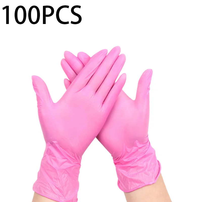 100pcs/box Pvc Household Waterproof Pink Nitrile Gloves Butcher Safety ...
