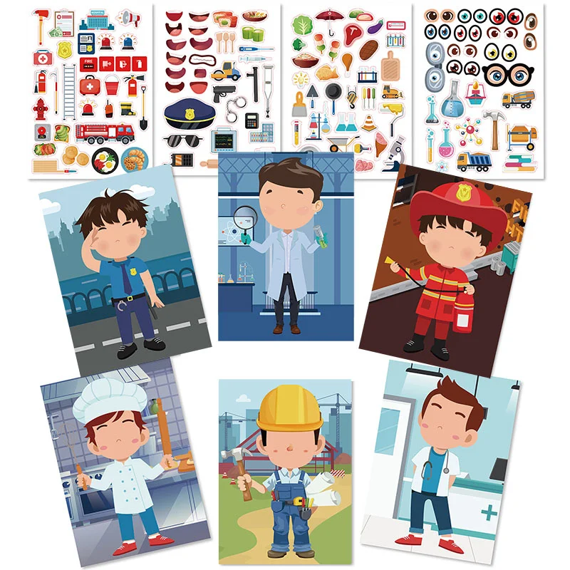 Creative-Make-Your-Own-Stickers-for-Kids-DIY-6-Profession-Character ...