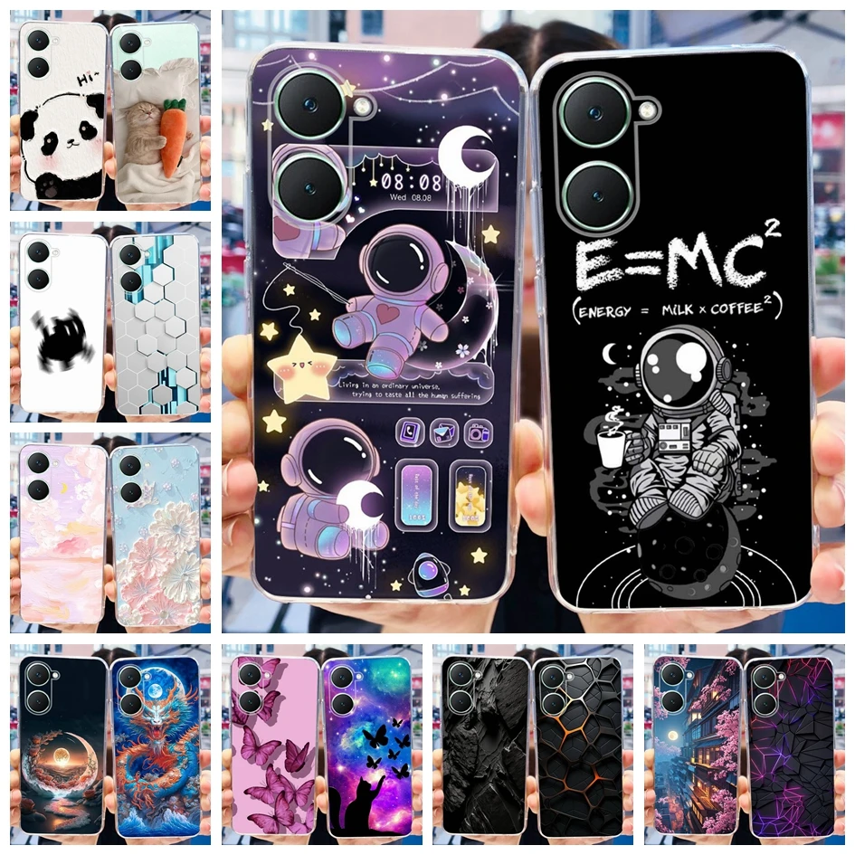 For Vivo V2332 Y03 Case Cute Astronaut Cartoon Transparent Soft Silicon ...