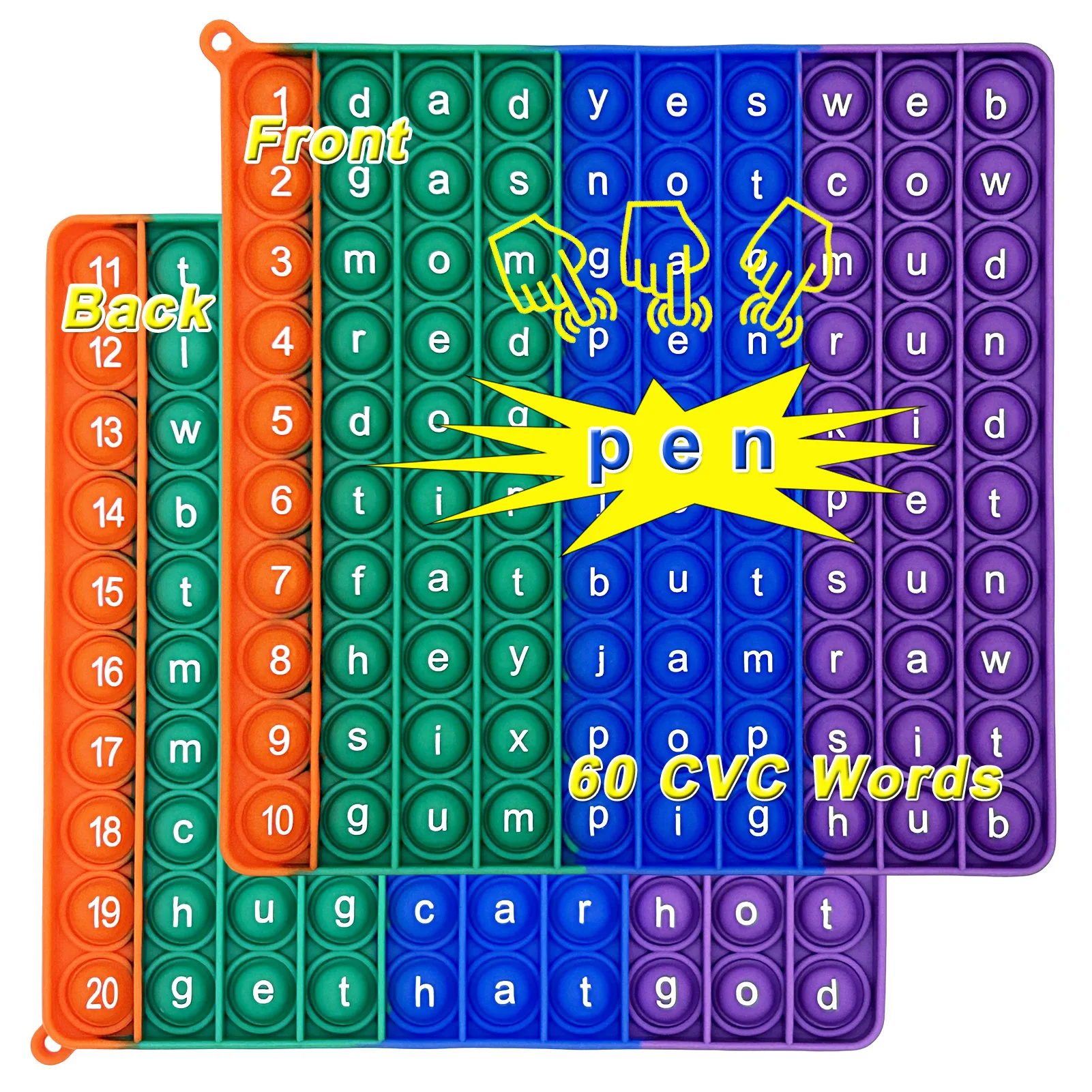 60-CVC-Words-Game-Pop-Toy-Push-Bubble-Fidget-Sensory-Toys-Double-Sides ...