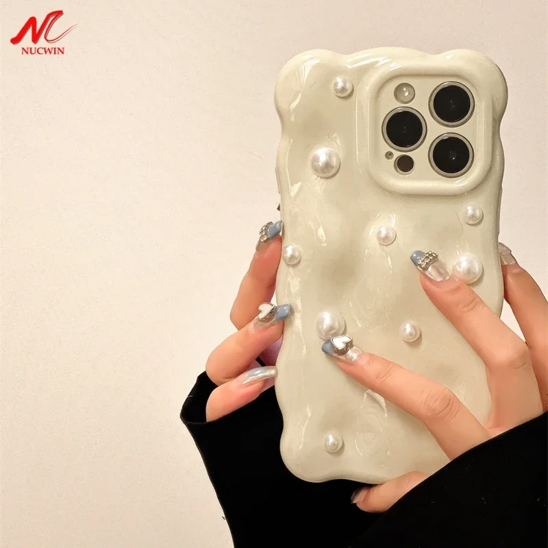 Luxury 3D Pearl Wavy Phone Case for iPhone 17 16 15 14 Pro Max ...