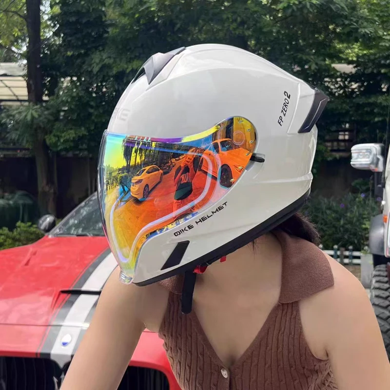 QIKE-Motorcycle-Helmet-Full-Face-Capacete-Women-Red-Lens-Racing-Half ...