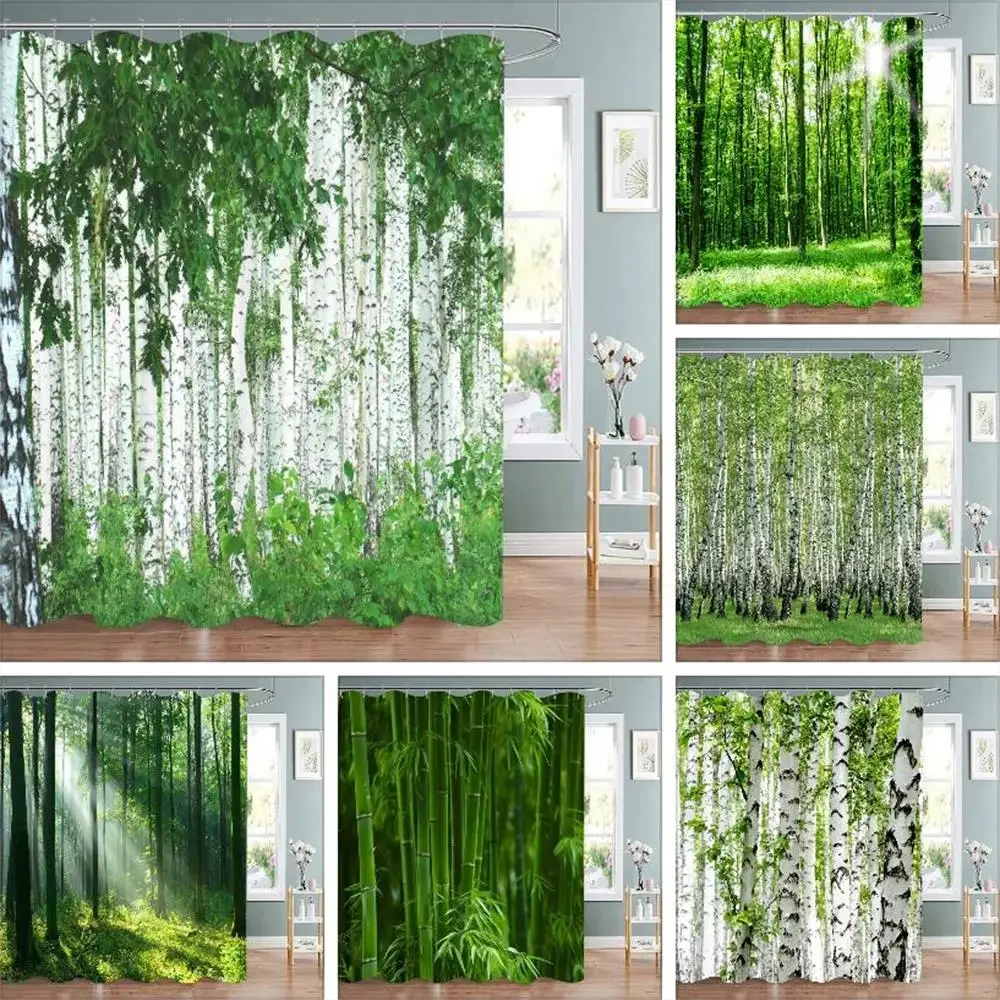 Woodland-Shower-Curtain-Birch-Trees-in-the-Forest-Natural-Outdoor ...