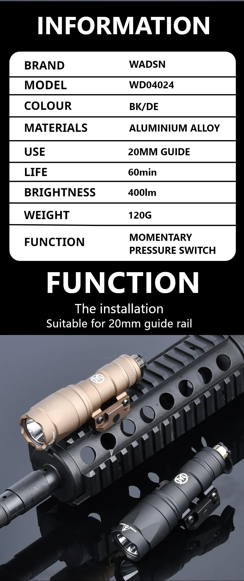 WADSN Surefir M600 M600C M300 Tactical Flashlight With Picatinny Rail ...