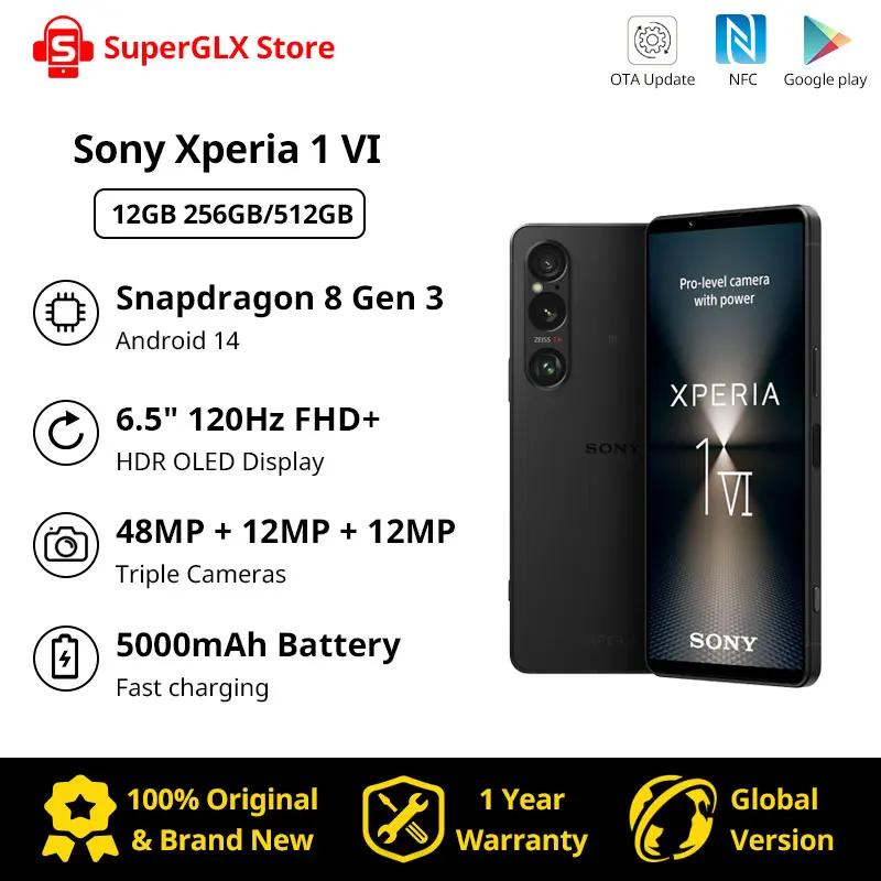 2024 Original Sony Xperia 1 VI 5G Dual SIM XQ-EC72 Snapdragon 8 Gen 3 6.5″ 120Hz HDR OLED ...