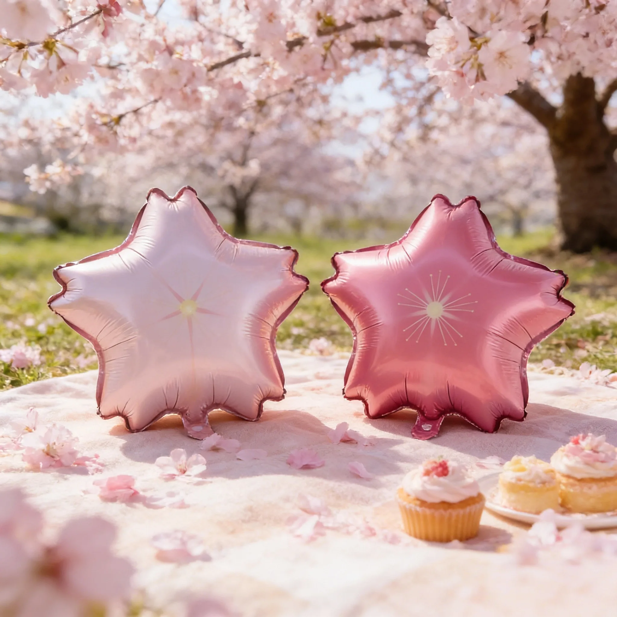2pcs Pink Cherry Blossom Aluminum Sakura Film Balloon Star Balloon ...