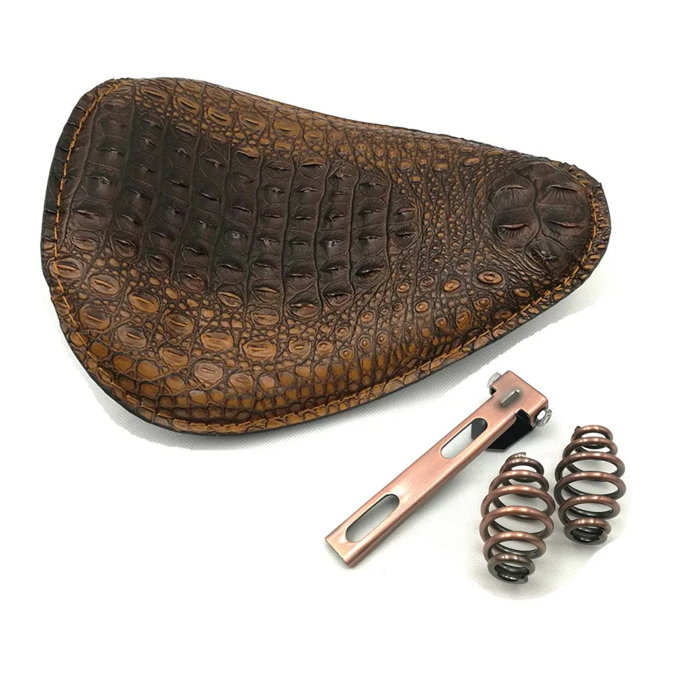Motorcycle-Retro-Brown-Black-Crocodile-Leather-Solo-Seat-3-Spring ...