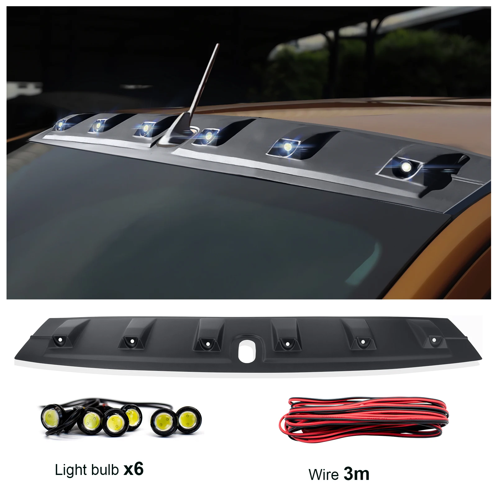Front-Roof-Spoiler-Cover-Roof-Light-LED-Lights-For-Ford-Ranger-2015 ...