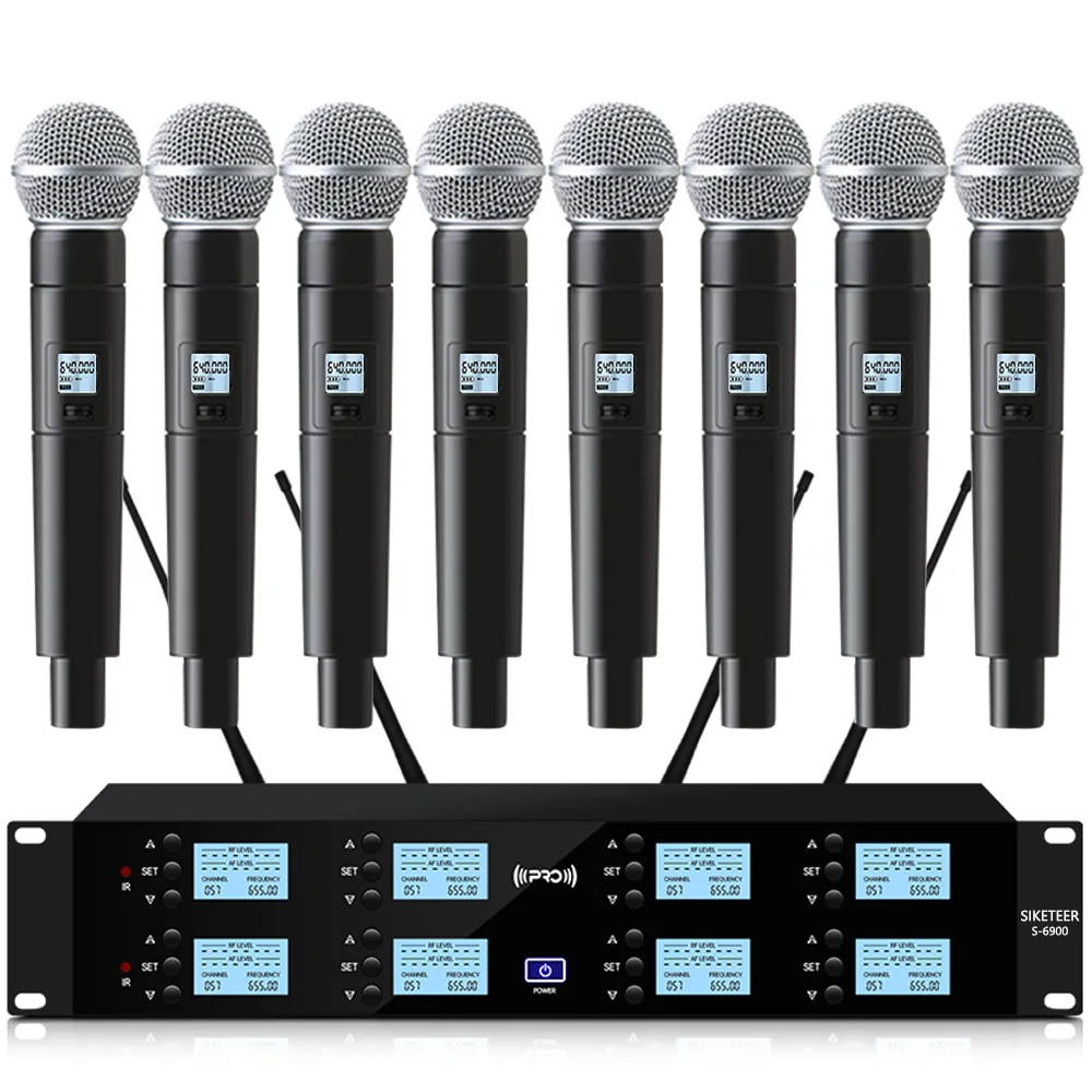 Wireless-Microphone-System-Professional-8-Channel-UHF-Handheld-Mic-Set ...