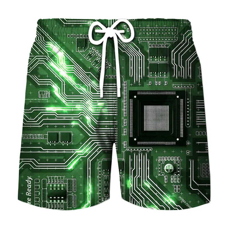 3D Printing Electronic Chip Short Pants Men Summer Beach Shorts Cool ...