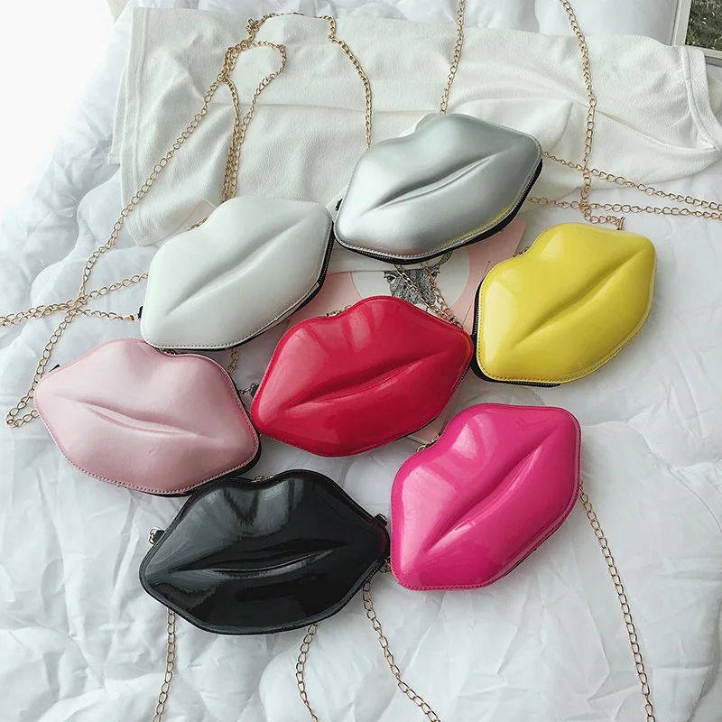 Lips Shape PVC Handbags Solid Zipper Shoulder Bag Crossbody Messenger ...