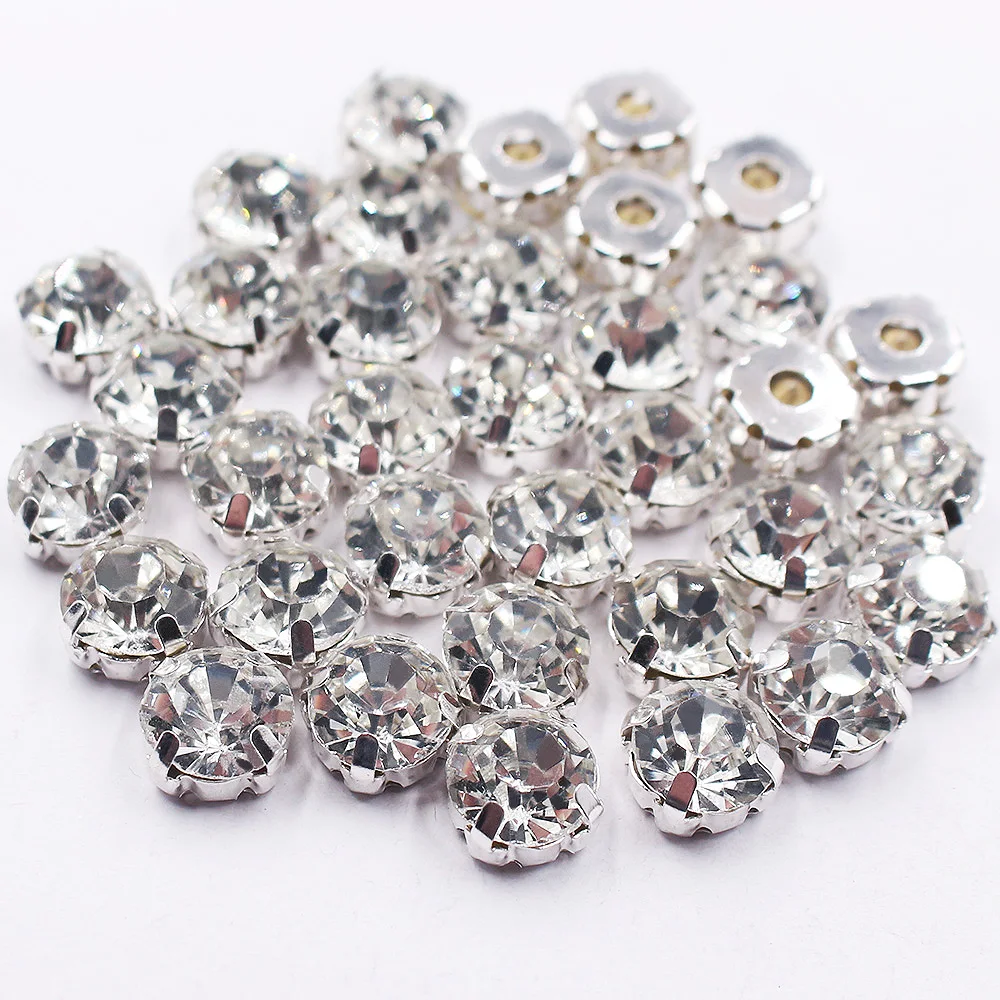 10mm-Claw-Cup-Rhinestones-Flatback-Round-Stones-Crystals-Strass-Silver ...
