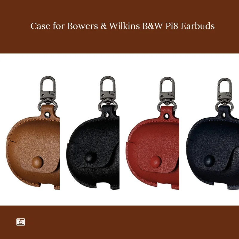 Bowers & Wilkins B&W Pi8 무선 이어 버드 용 고급 PU 가죽 케이스 스트랩 포함 안티 드롭 충격 방지 커버 ...