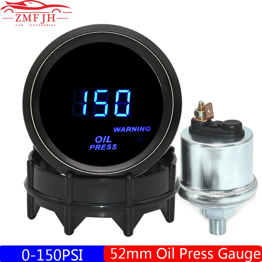 Universal-52mm-Oil-Pressure-Gauge-with-Warning-Blue-LED-Digital-0 ...