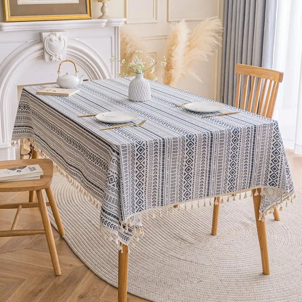 Linen-Cotton-Ethnic-Style-Tablecloth-With-Tassels-Colorful-Table-Cover ...