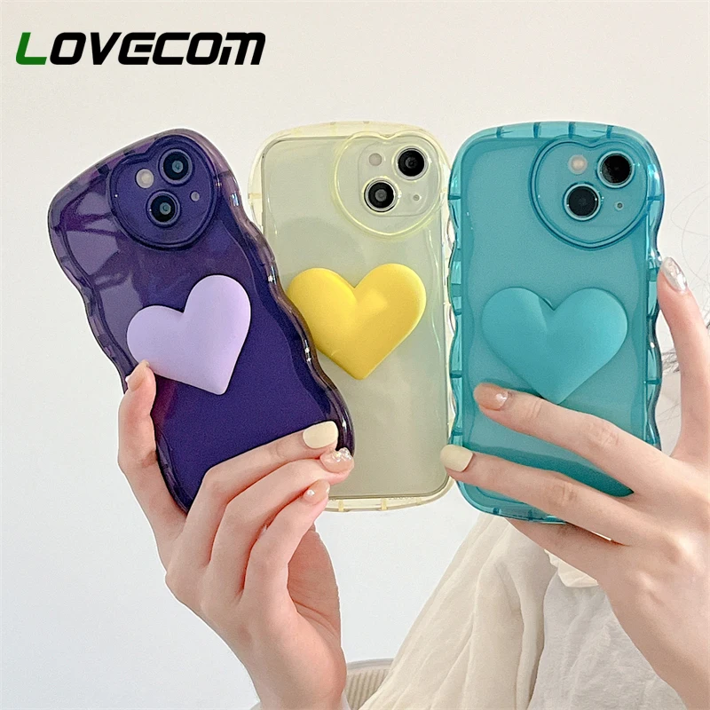 INS DIY 3D Love Heart Curly Wavy Case For iPhone 13 12 11 14 Pro Max XR X XS Max Camera ...