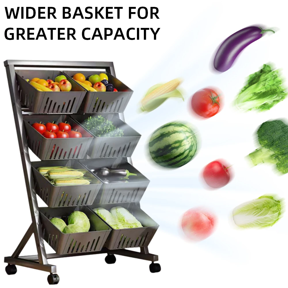 4-Tier Vegetable Storage Rack Fruit and Vegetable Basket with Rolling ...