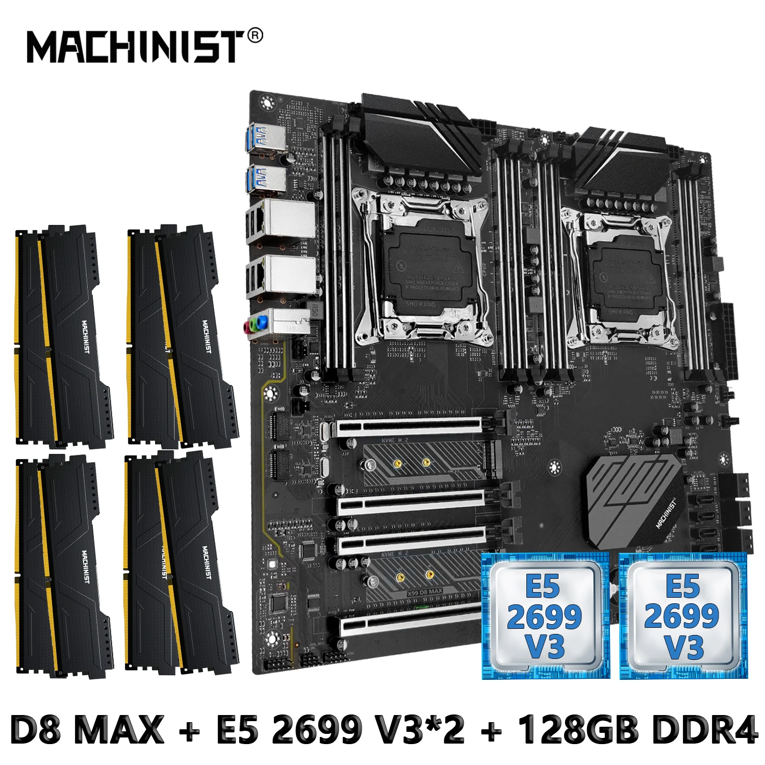MACHINIST X99 dual cpu Motherboard combo LGA 2011-3 Xeon E5 2699 V3 CPU ...